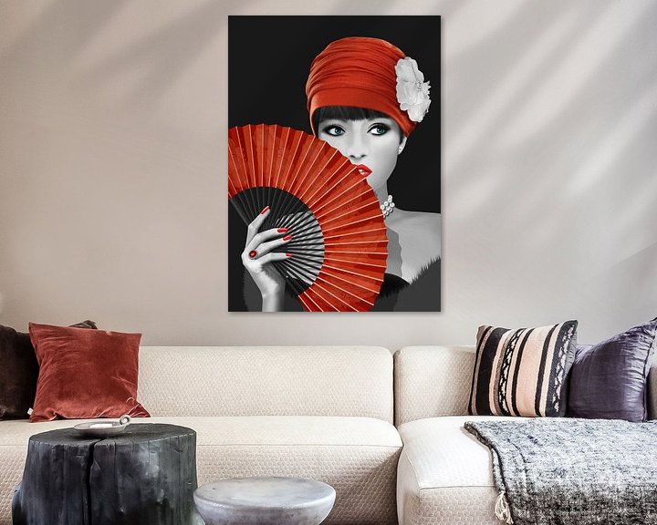 Vrouw met de waaier van Monika Jüngling op canvas, behang en meer